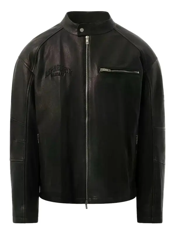 REPRESENT Belstaff Cafe Racer Embroidered Leather Biker Jacket - Black