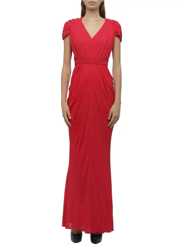 Alexander McQueen Ruched V-neck Maxi Dress - Red