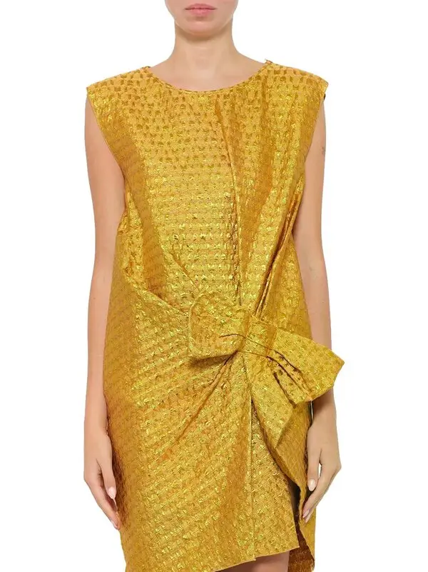 LANVIN Textured Bow Detail Mini Dress - Gold
