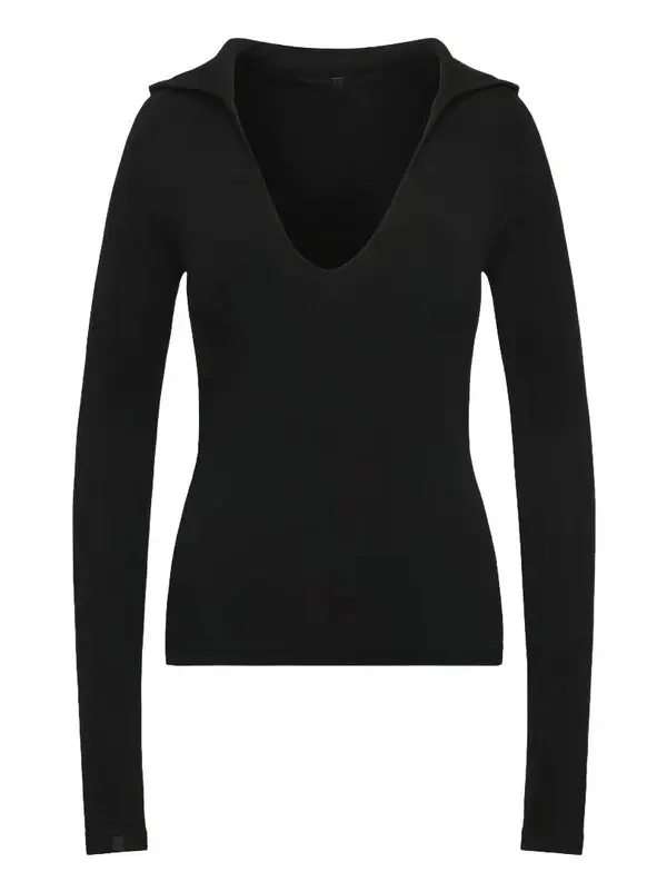 FAX COPY EXPRESS Long-sleeve Hooded T-shirt With V-neck - Black