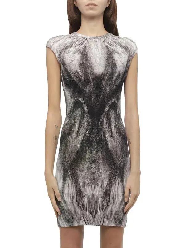 Alexander McQueen Graphic Print Cap-sleeve Dress - Black