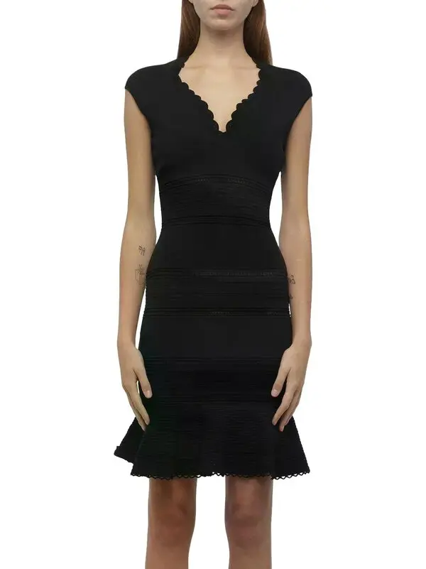 Alexander McQueen V-neck Mini Dress With Cap Sleeves And Peplum Hem - Black