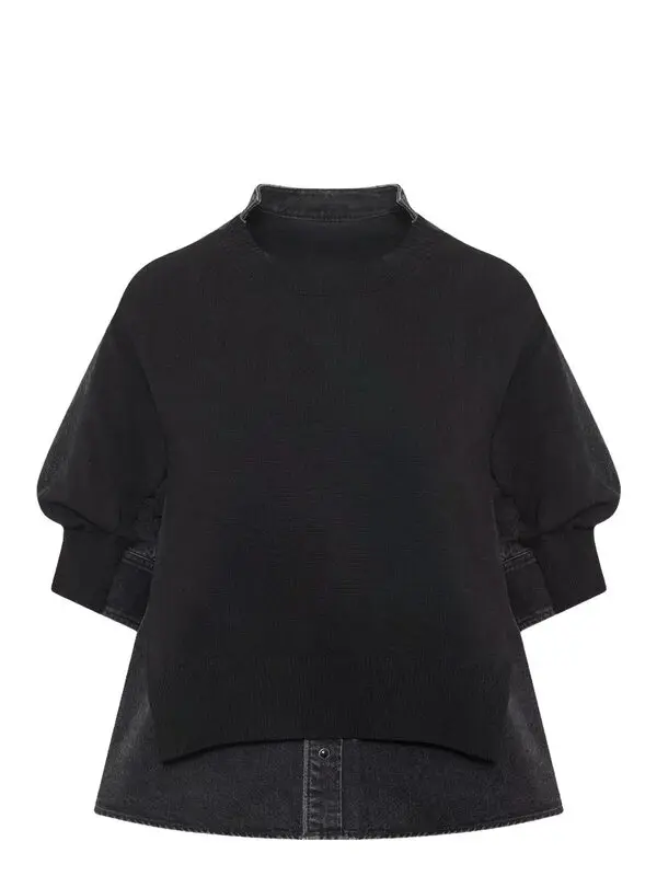 Sacai Paneled Crew Neck Sweater - Grey