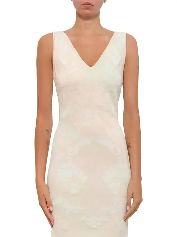 Alexander McQueen V-neck Floral Jacquard Mini Dress - Neutrals
