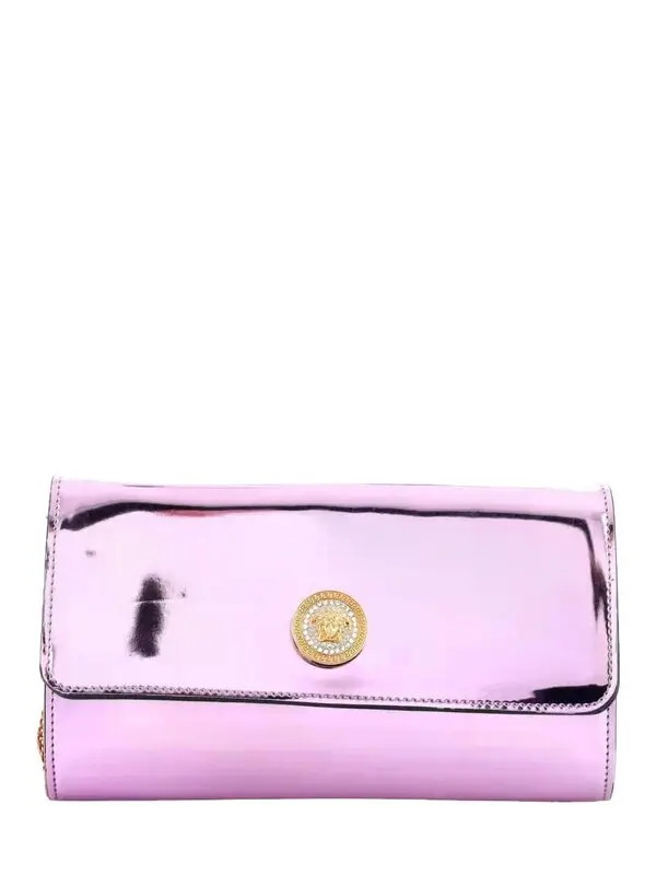 Versace La Medusa Clutch On Chain Patent Crossbody Bag - Purple