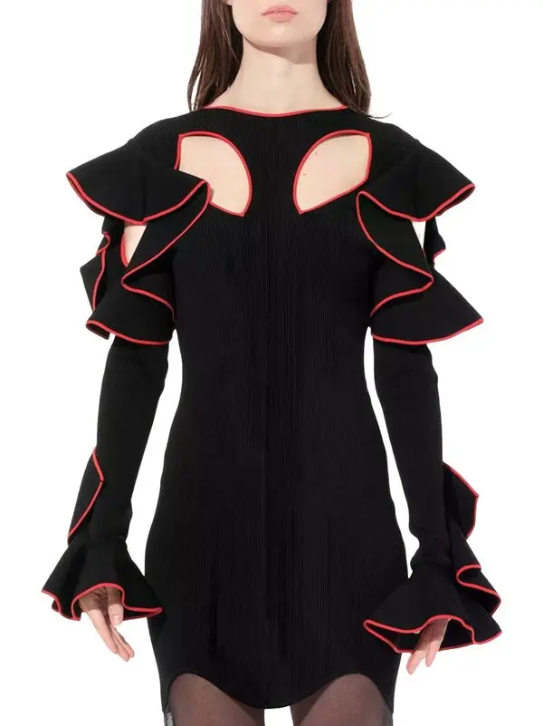 Alexander McQueen Ruffled Cut-out Dress - Black