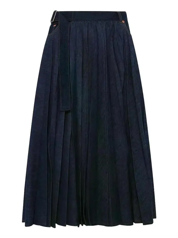 Sacai Pleated Denim Midi Skirt - Blue