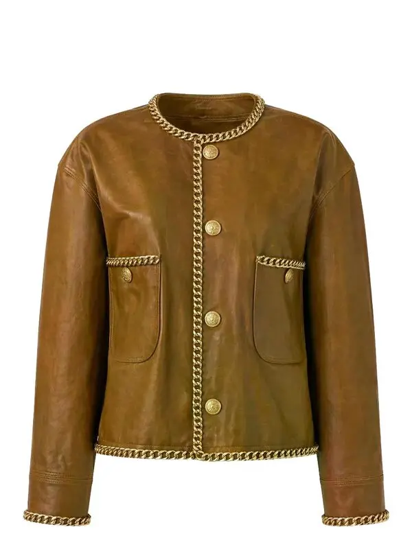 R13 Chain-link Trim Leather Jacket - Brown