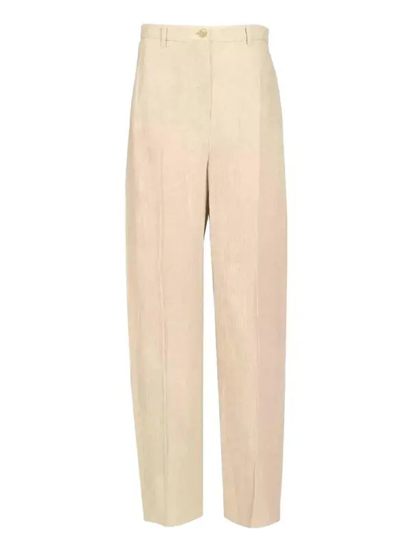 Emporio Armani Beige Slub Texture Pressed Crease Straight-leg Trousers - Neutrals