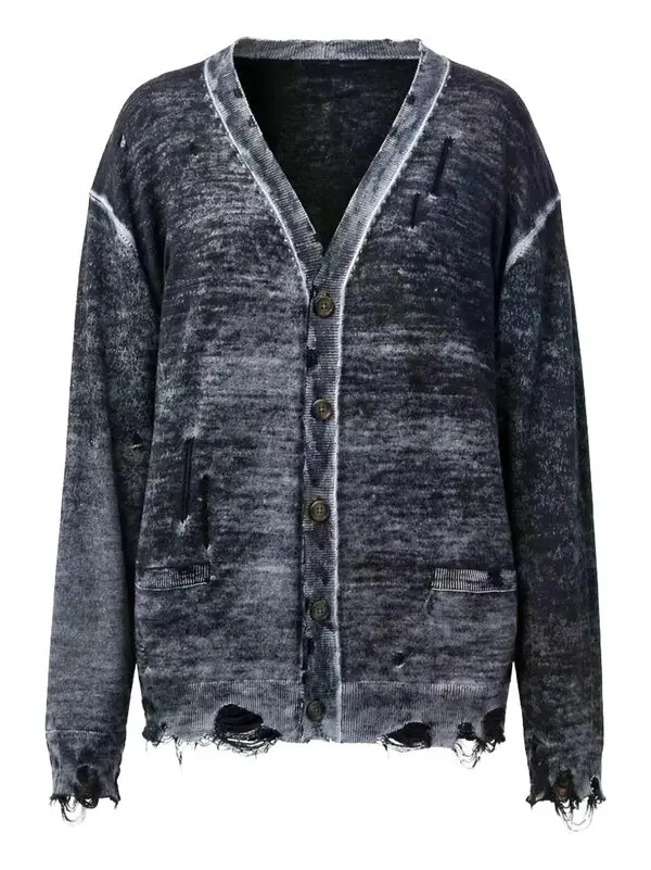 R13 Distressed Floral Print Cardigan - Black