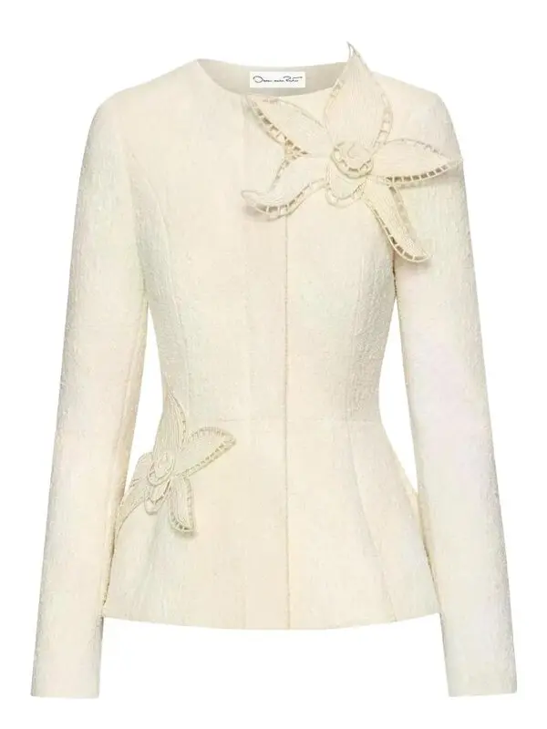 Oscar De La Renta Embroidered Tweed Jacket - Neutrals