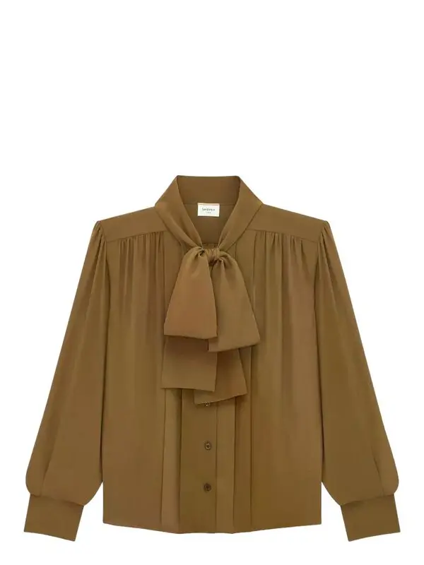 Saint Laurent Silk Pussy-bow Blouse - Brown