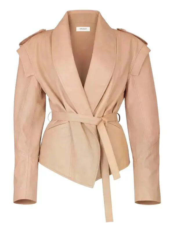 VICOLO Belted Epaulette-detail Jacket - Neutrals