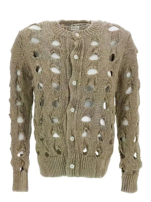 Comme Des Garçons Distressed Knit Cardigan - Neutrals