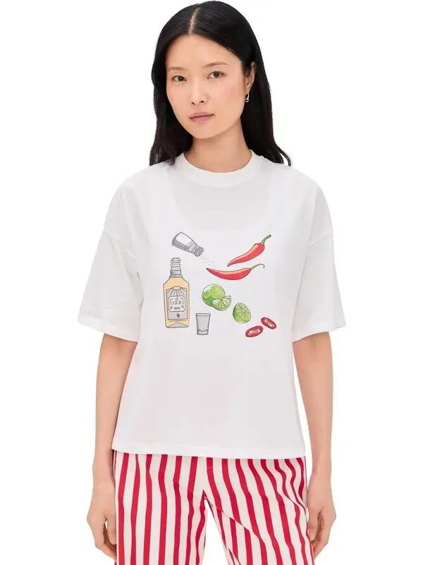 NEVER FULLY DRESSED Spicy Margarita Ingredients" Graphic T-shirt - White