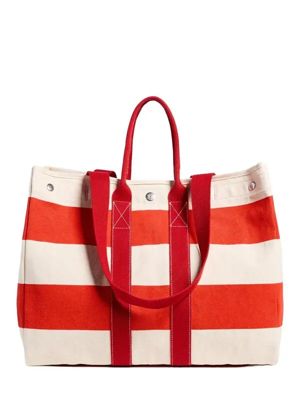 ALEX MILL Striped Canvas Tote - Natural/chili