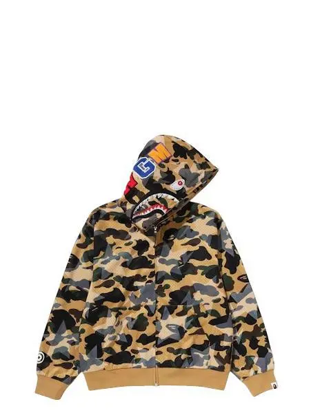 A BATHING APE 1st Camo Mesh Shark Full Zip Hoodie - Yellow