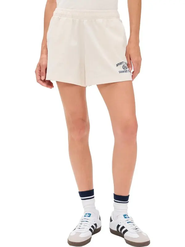 SPORTY & RICH Varsity Crest Disco Shorts - Ecru