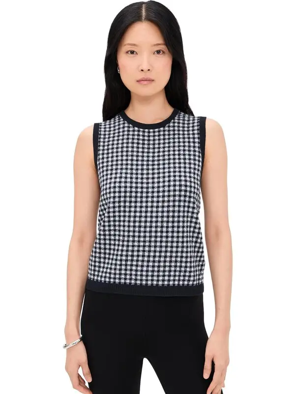 Vince Gingham Knit Tank - Black/off White