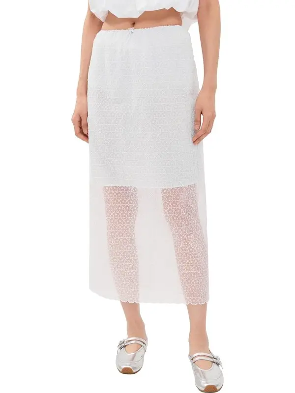 Cecilie Bahnsen Donna Embroidered Organza Midi Skirt - White