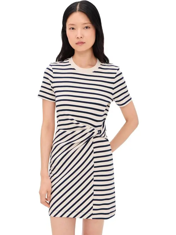 Tanya Taylor Striped Ribbed Knit Short Sleeve Mini Dress - Cream/classic Navy Multi