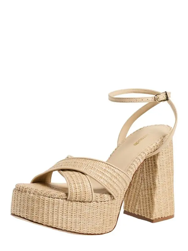 Larroude Dolly Platform Sandals - Natural Raffia
