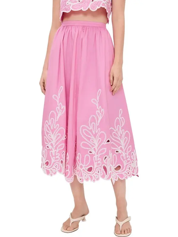 Cinq À Sept Paisley Bloom Embroidered Skirt - Rosewater Pink/white