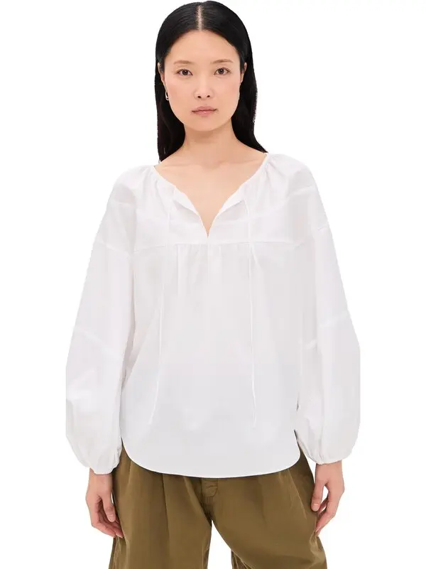 Vince Shirred Long Sleeve Top - Optic White