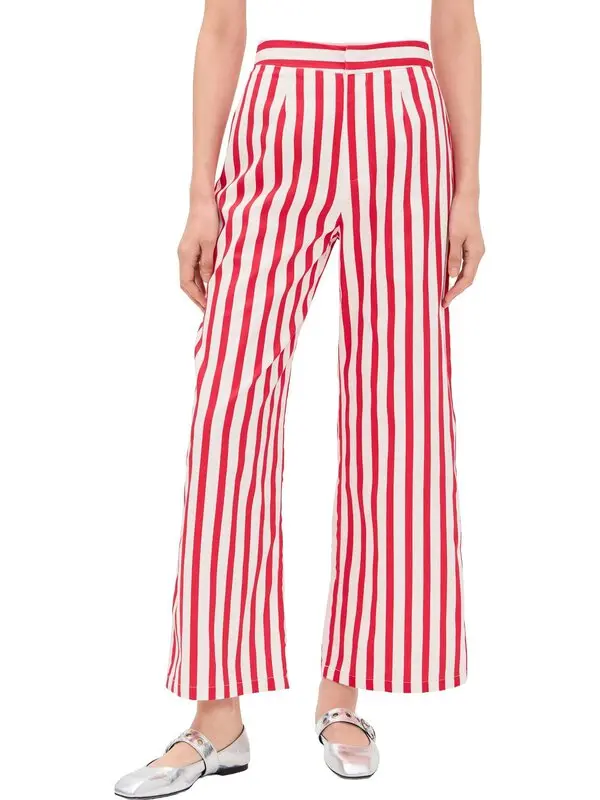 NEVER FULLY DRESSED Stripe Mara Trousers With Embroidered Banana Detail - Red