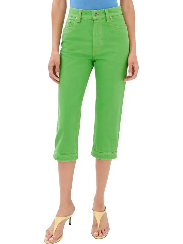 Versace Denim Capri Jeans With Button Hem Detail - Pale Green