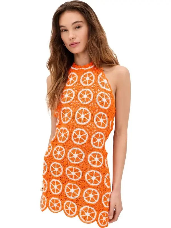 Show Me Your Mumu Crocheted Halter Mini Dress With Fruit Pattern - Orange Crochet