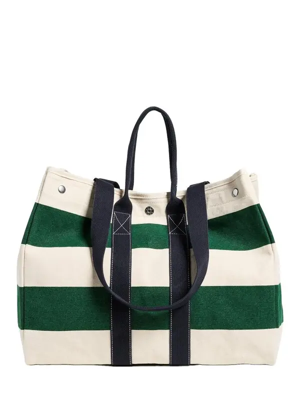ALEX MILL Striped Canvas Tote Bag - Natural/emerald