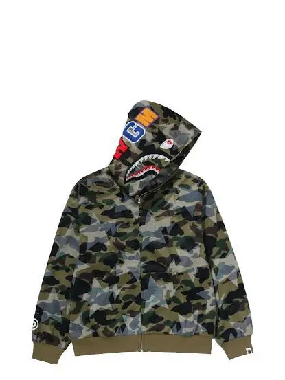 A BATHING APE Sta Over Print 1st Camo Mesh Shark Full Zip Hoodie - Green