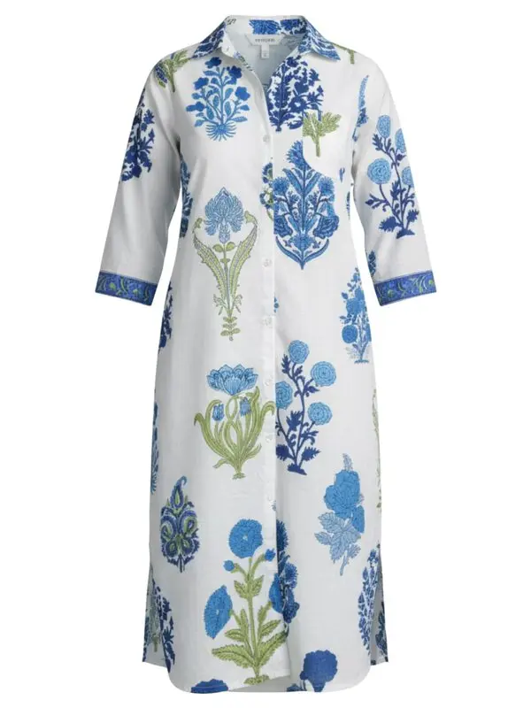 MARY MARSHMALLOW Block Print Floral Maxi Dress - Blue