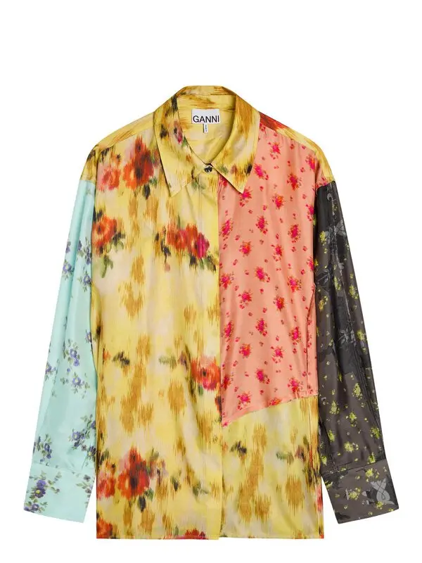 GANNI Panelled Floral Silk Shirt - Multicoloured