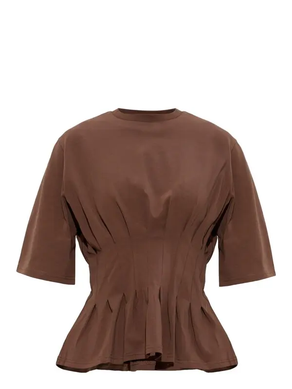 GESTUZ T-shirt With Draping And Peplum Hem - Brown
