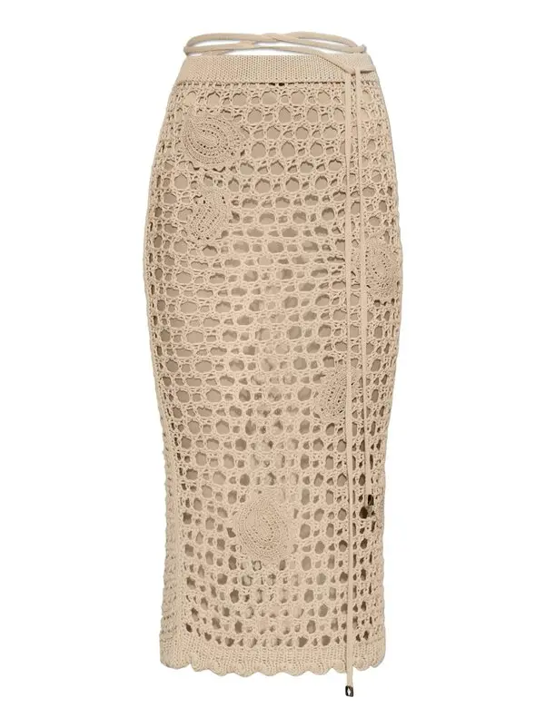 Attico Il Primo Bagno" Crochet Midi Skirt - Beige