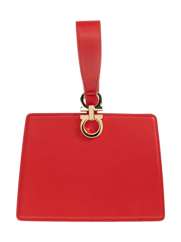 FERRAGAMO Leather Bag With Gold Tone Gancini Detail - Red