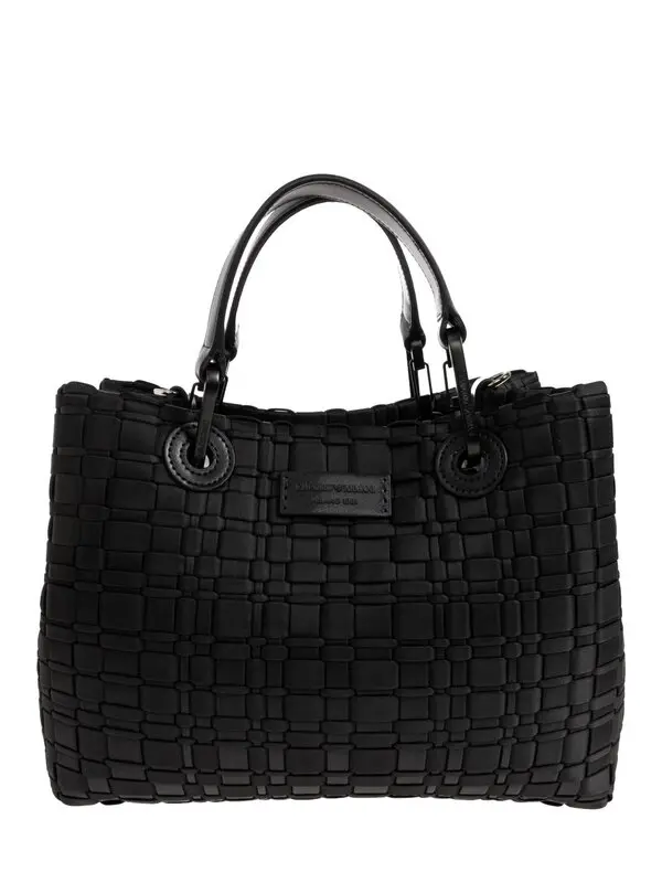 Emporio Armani Woven Tote Bag With Logo Patch - Black