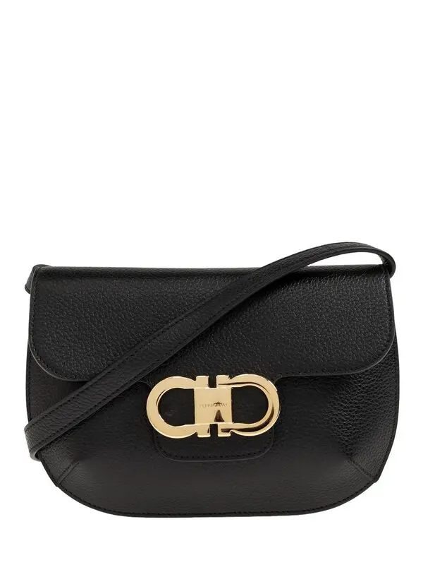 FERRAGAMO Lizzy Leather Shoulder Bag - Black
