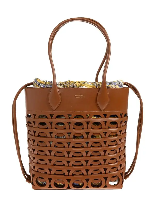 FERRAGAMO Ganci Medium Shopper Bag - Brown