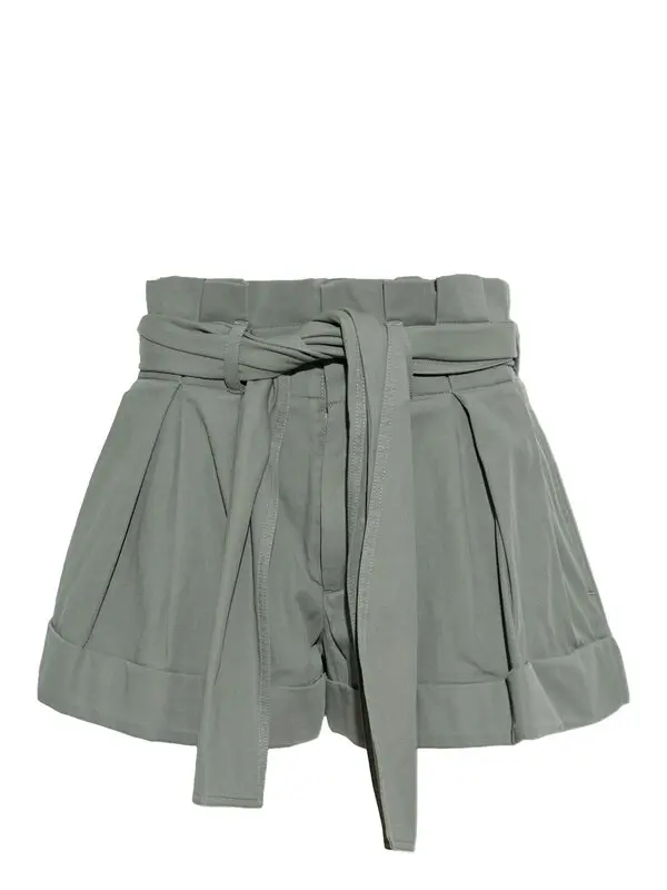 Balmain Belted High-waisted Cotton Shorts - Green