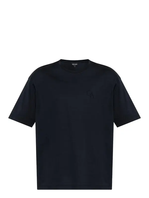 Giorgio Armani T-shirt With Embroidered Logo - Navy Blue
