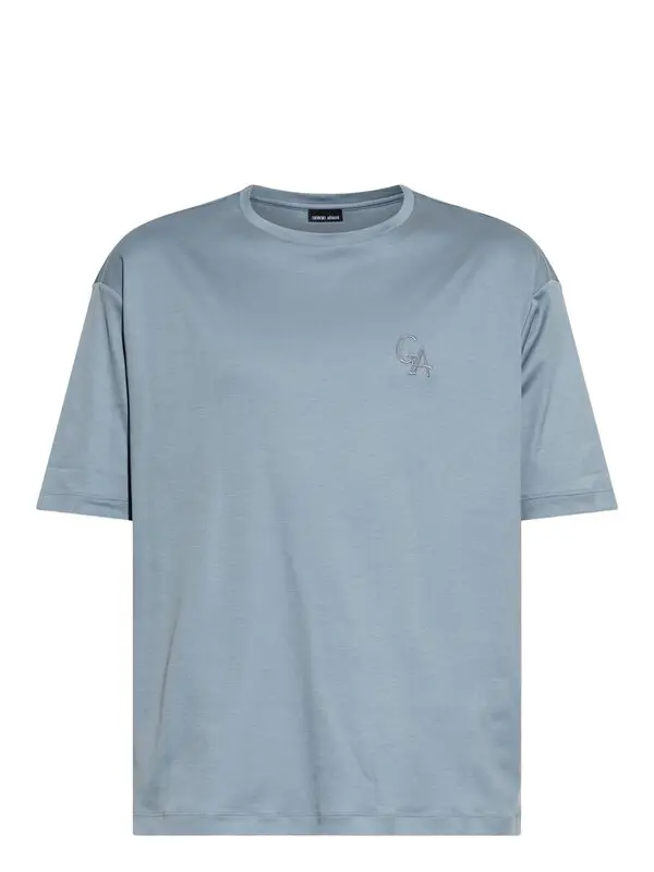 Giorgio Armani T-shirt With Embroidered Logo - Blue