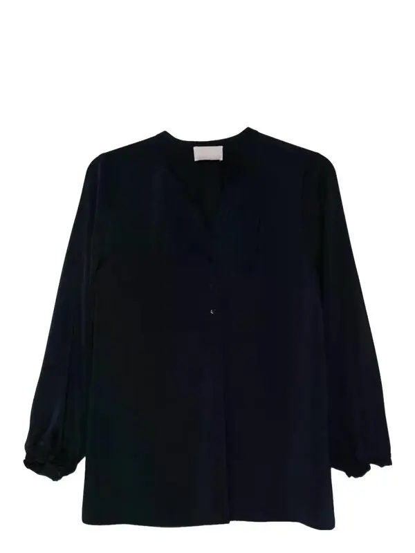 Hemisphere V-neck Ruched Detail Blouse - Blue