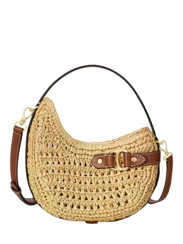 Ralph Lauren Small Tasha Crochet-straw Tote Bag With Leather Trim - Neutrals