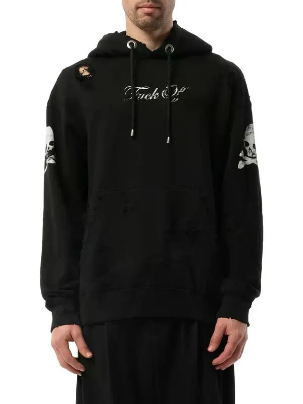 MASTERMIND WORLD Distressed Skull Print Hoodie - Black
