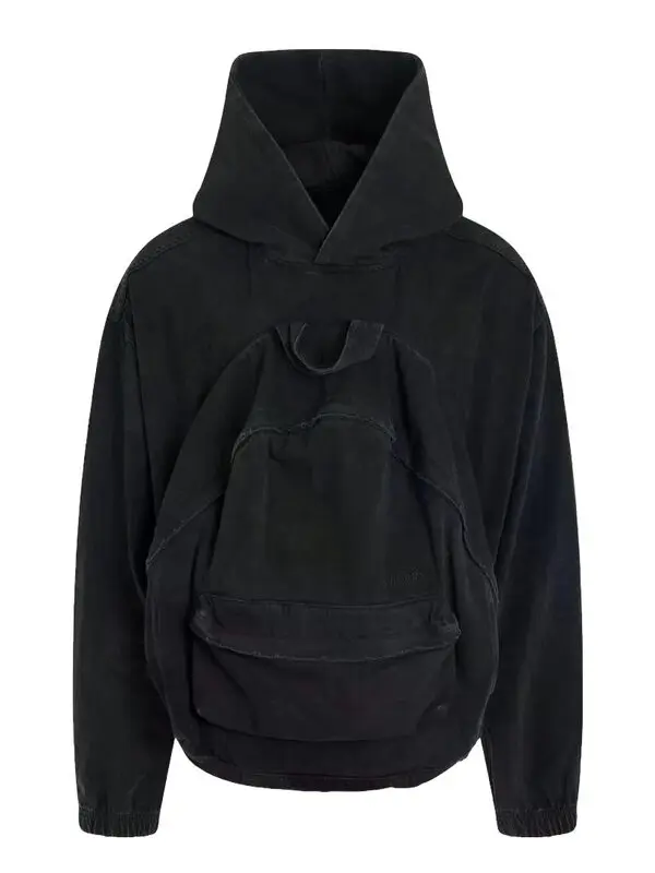 We11Done Denim Hoodie With Backpack Detail - Black