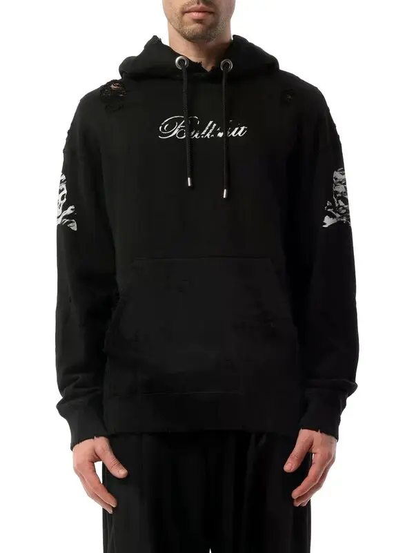 MASTERMIND WORLD Distressed Skull-print Hoodie - Black