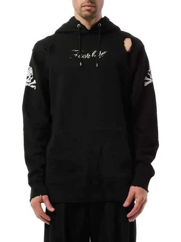MASTERMIND WORLD Distressed Skull-print Hoodie - Black